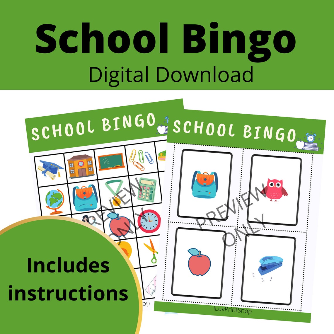 SCHOOL BINGO, Back to School Bingo, Fun Printable Party Bingo, Teacher ...