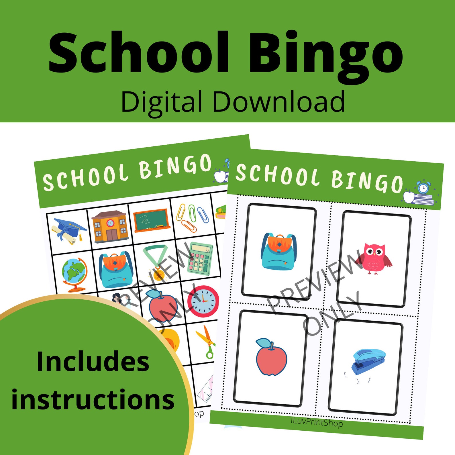SCHOOL BINGO, Back to School Bingo, Fun Printable Party Bingo, Teacher ...