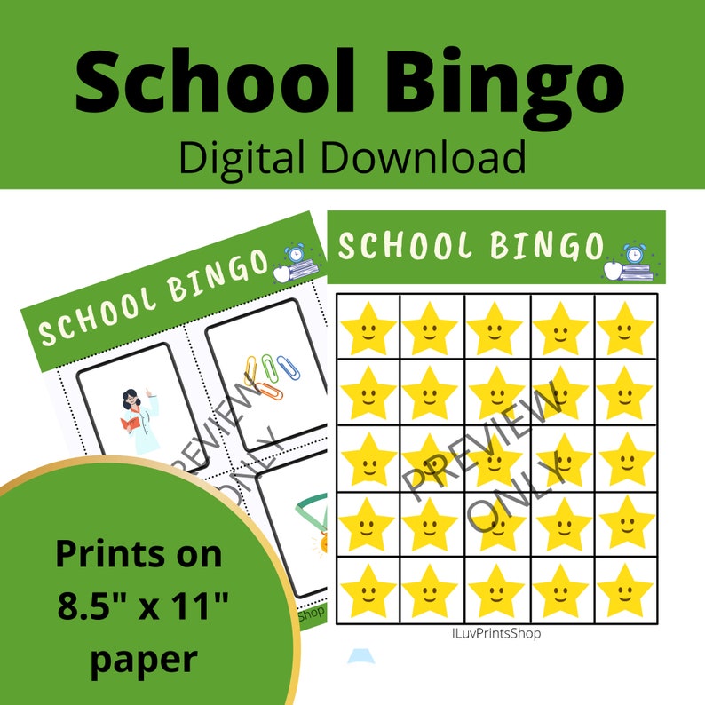 SCHOOL BINGO, Back to School Bingo, Fun Printable Party Bingo, Teacher ...