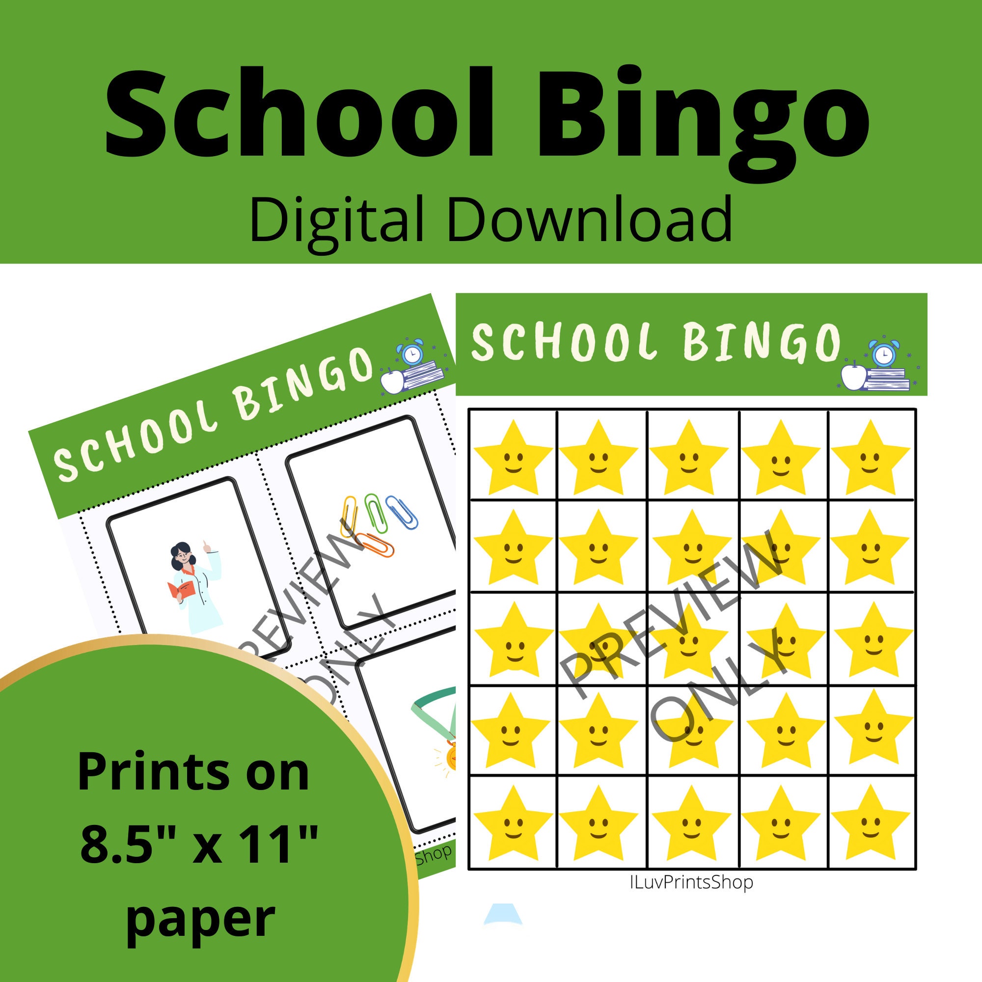 SCHOOL BINGO, Back to School Bingo, Fun Printable Party Bingo, Teacher ...
