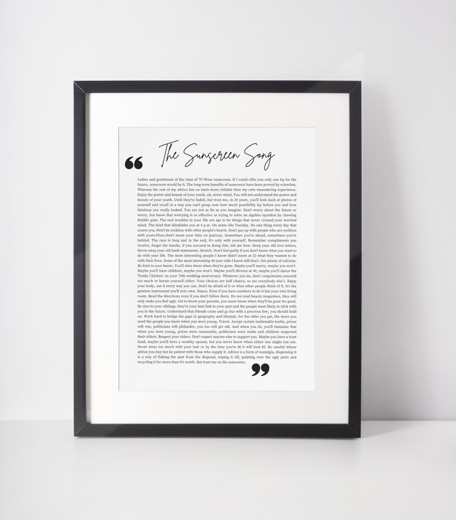 Wear Sunscreen Typography Print, Baz Luhrmann, Perfect Inspirational ...