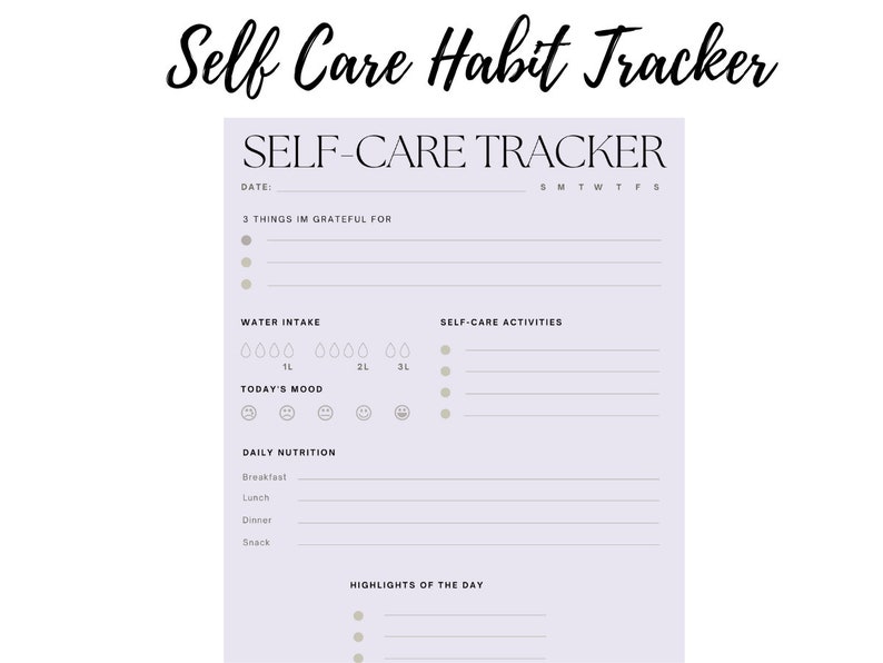 Self Care Habit Tracker Printable Daily Tasks Gratitude And Goal
