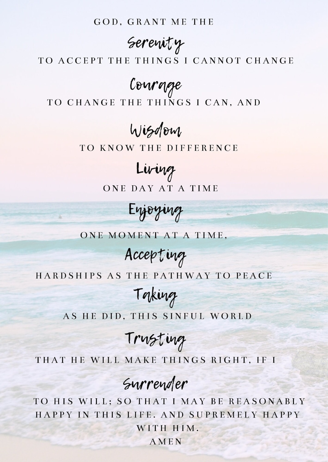 Full Serenity Prayer Wall Art Recovery T Healing Journey T Aa