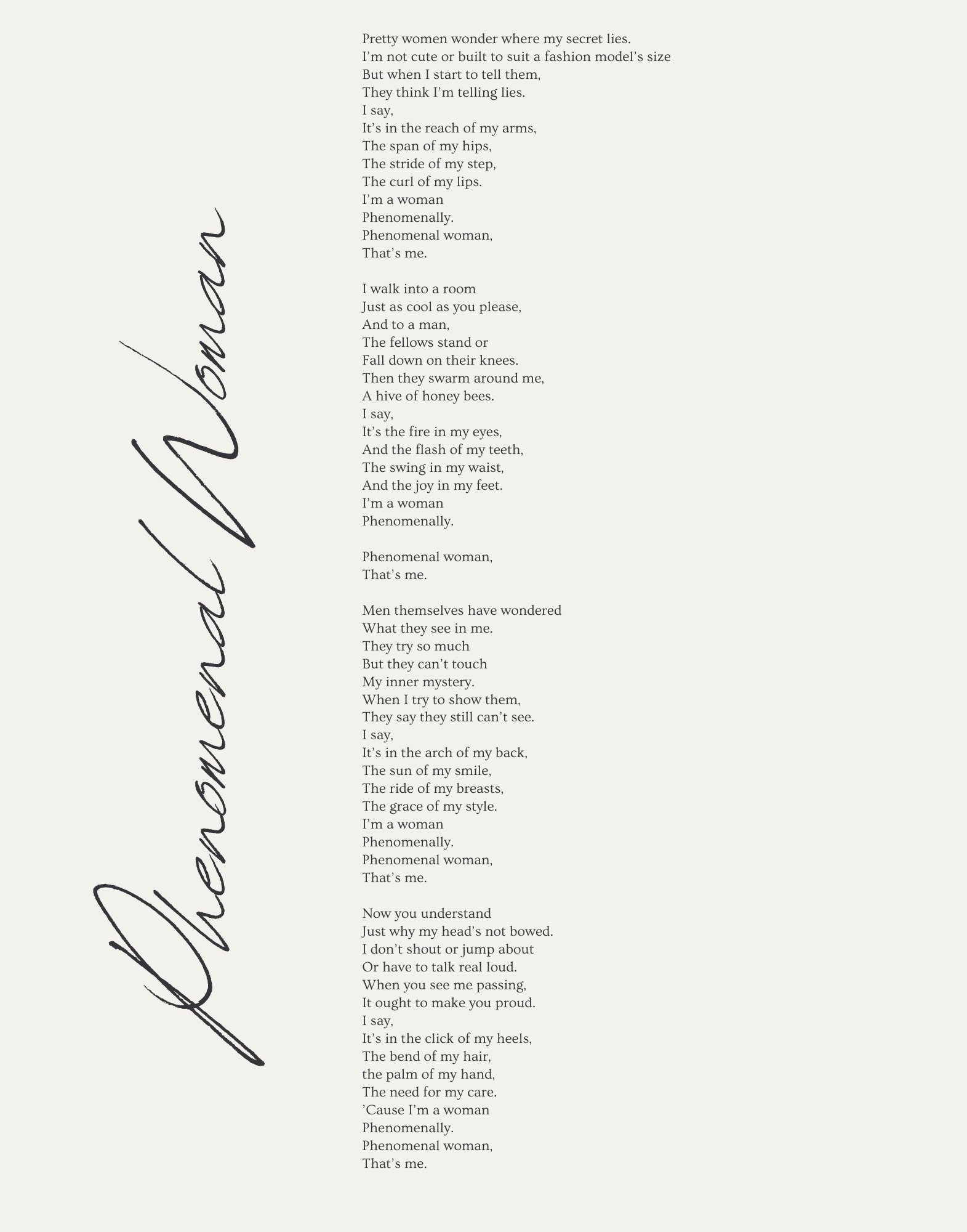 Phenomenal Woman Digital Art Print Maya Angelou Poem Poster Feminist Poster Etsy