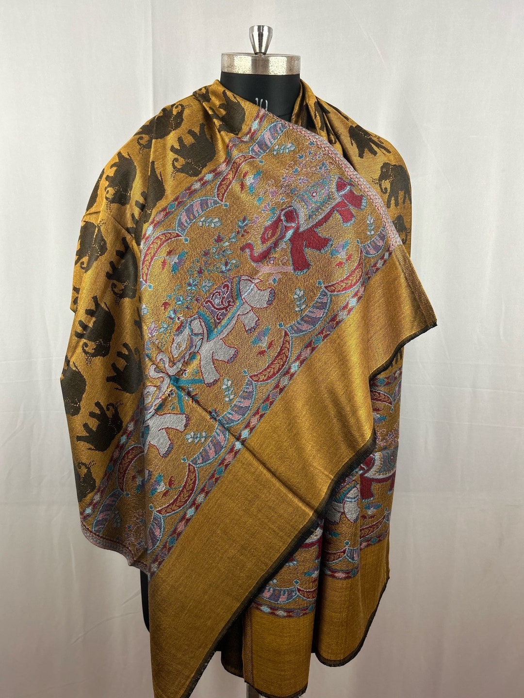Elephant Border Design Scarf for Women Silk Cashmere Handmade - Etsy
