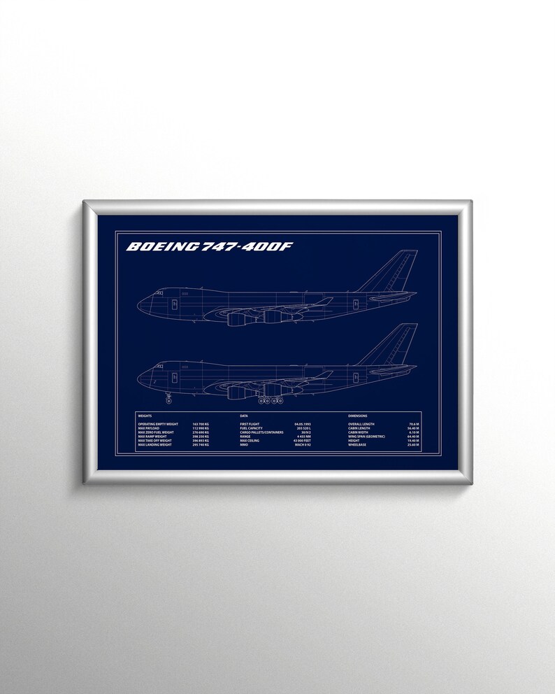 Poster Boeing 747-400F freighter Blueprint - Etsy