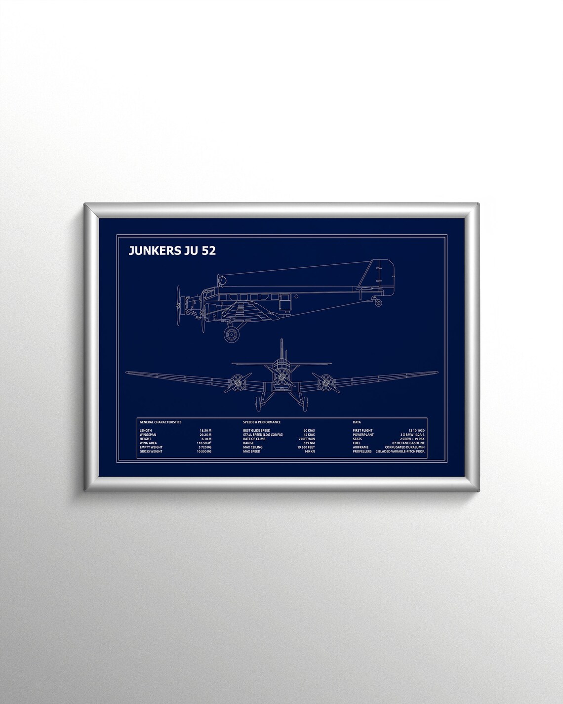 Poster Junkers JU-52 Blueprint - Etsy UK