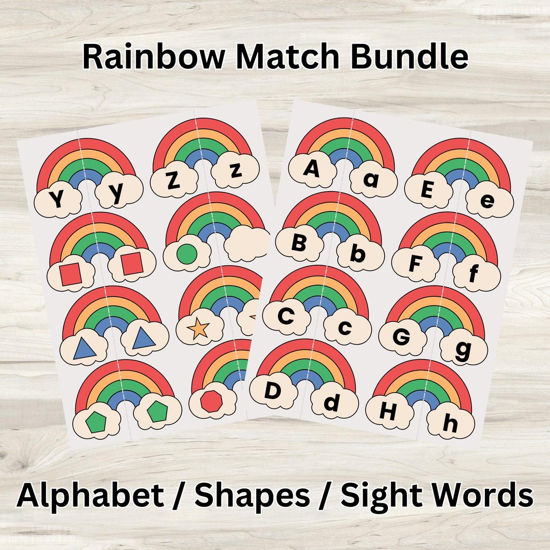 Rainbow Alphabet, Shapes & Sight Words Match and Scavenger Hunt Bundle ...