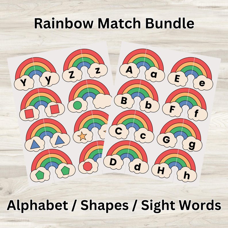 Rainbow Alphabet, Shapes & Sight Words Match and Scavenger Hunt Bundle ...