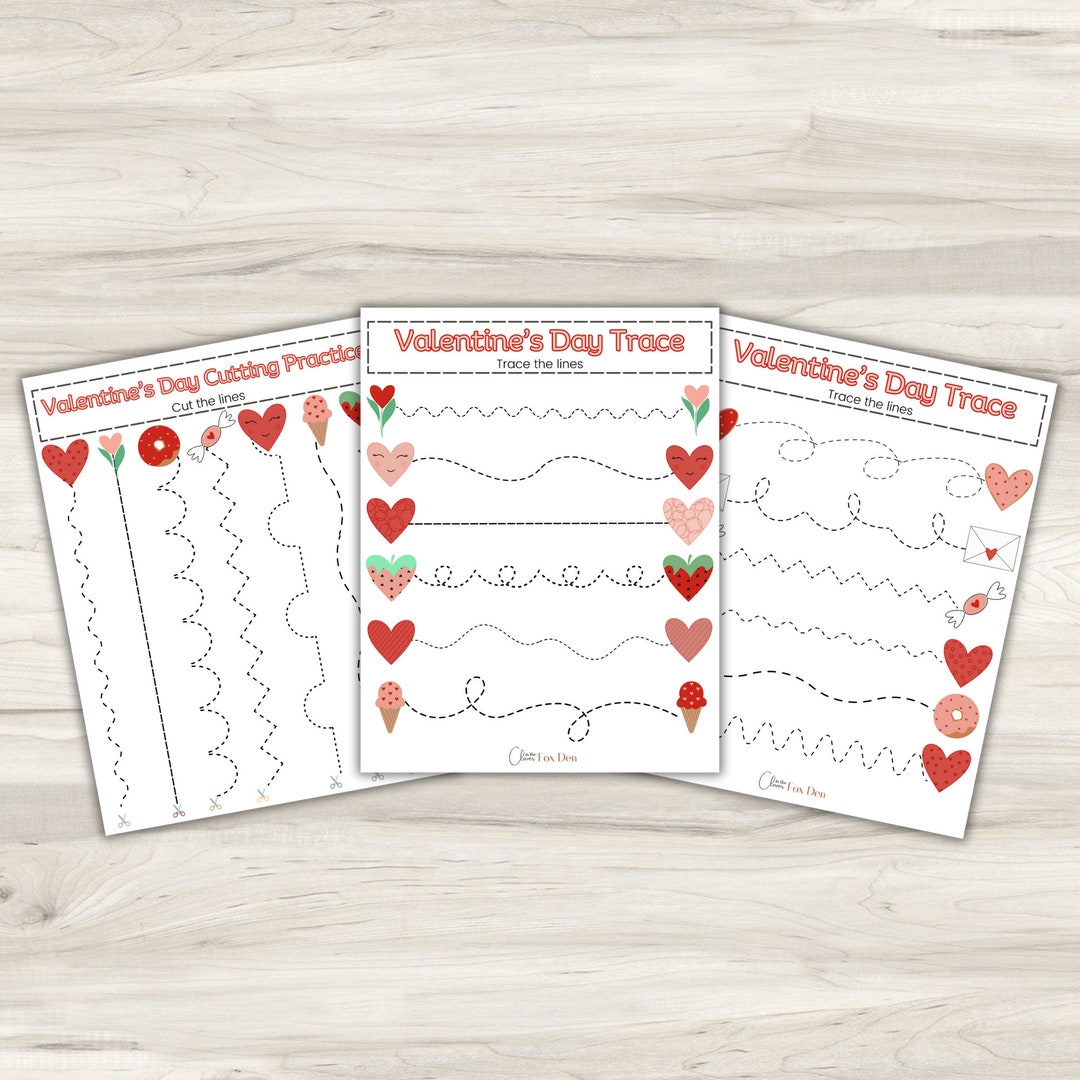 Valentine's Day Trace Worksheet, Heart Printable Digital Download. Pre ...