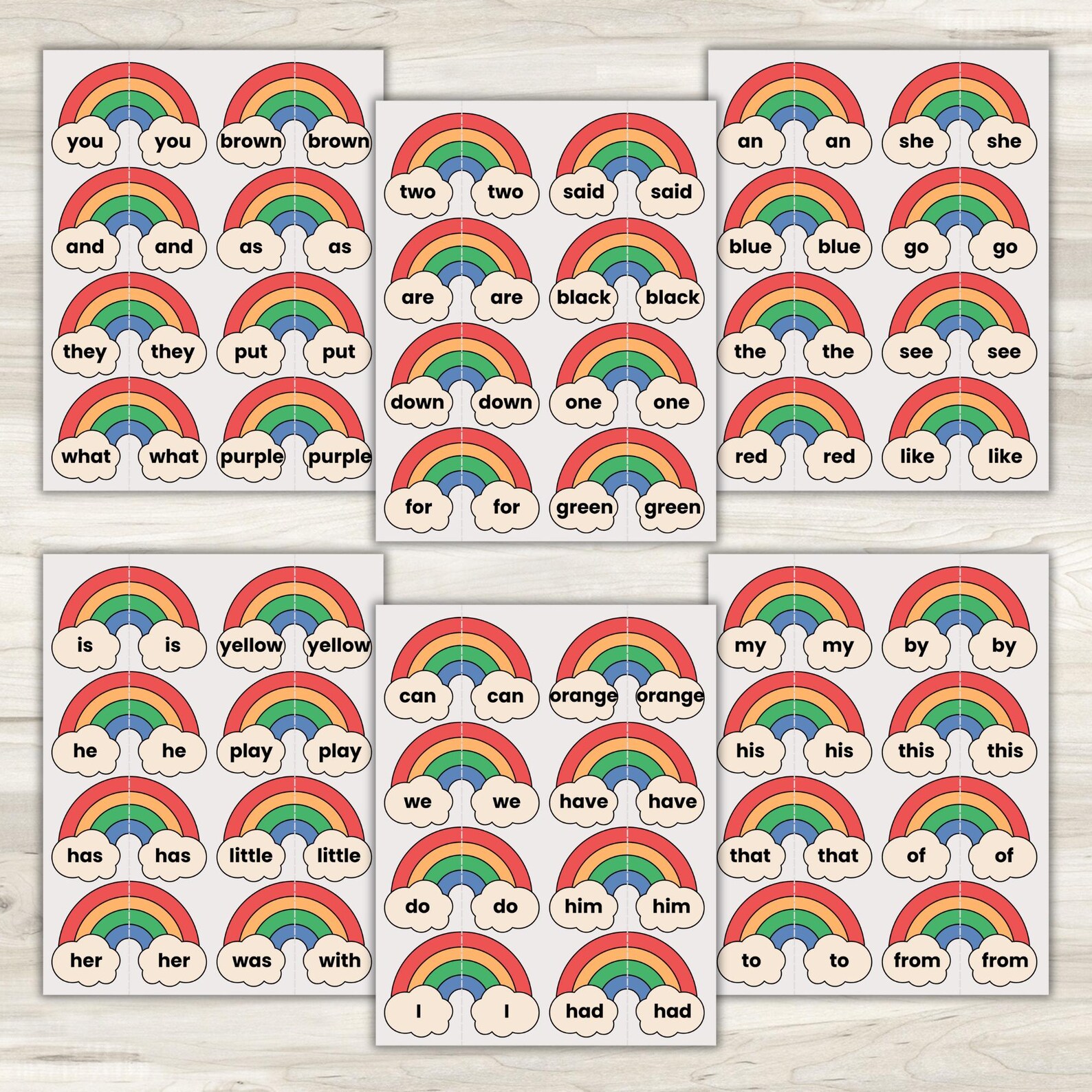 Rainbow Alphabet, Shapes & Sight Words Matching Game (digital Download ...