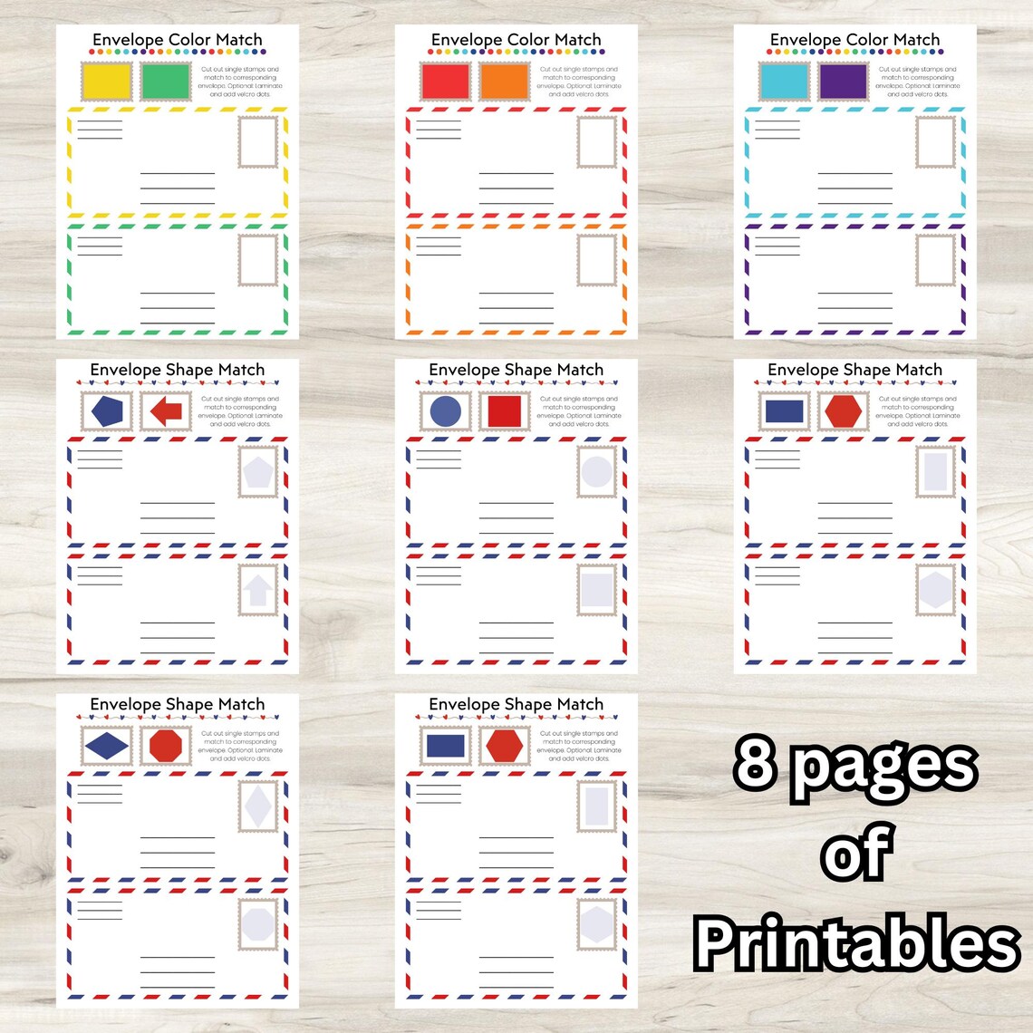 Post Office Envelope / Stamp Color / Shape Match Worksheet, Printable ...