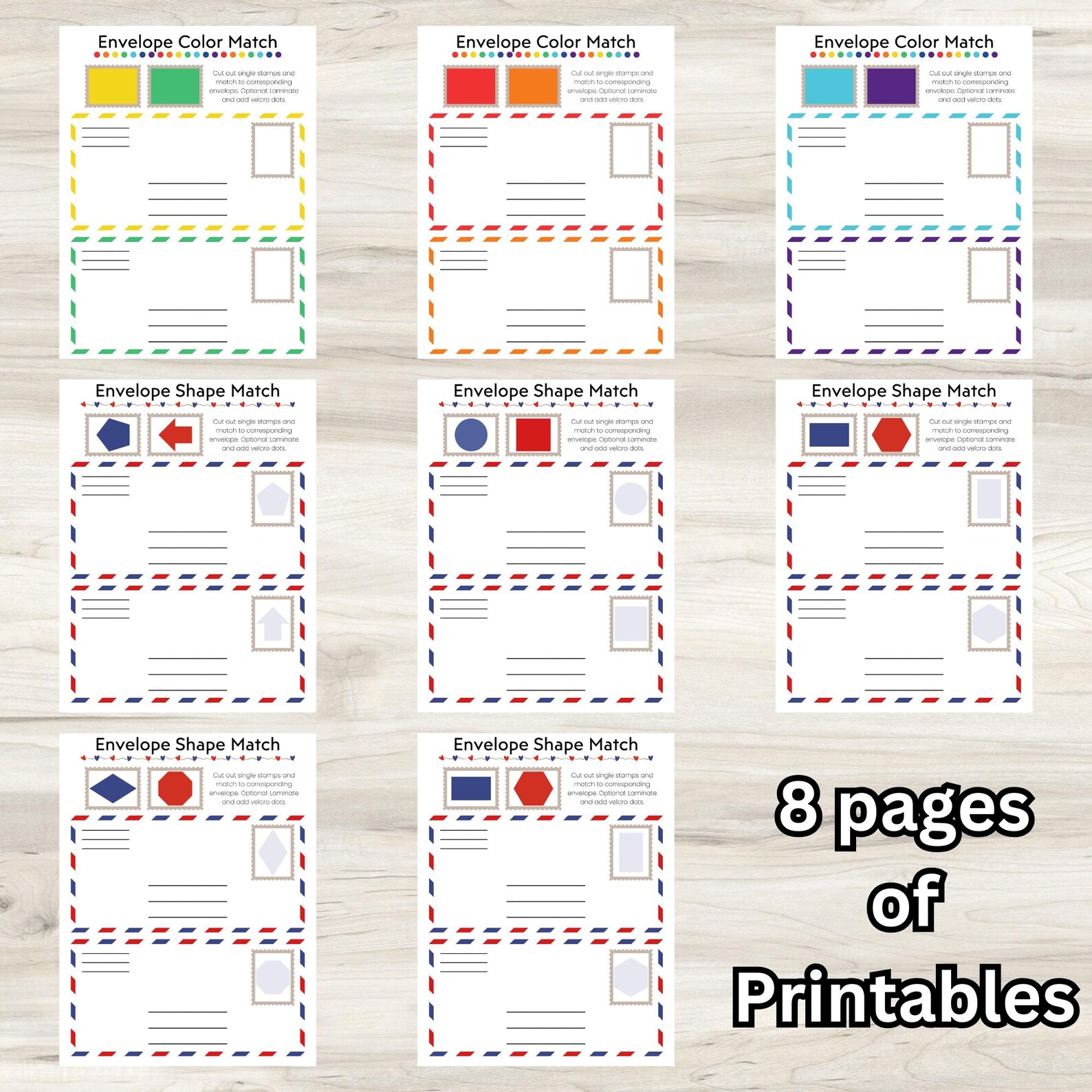 Post Office Envelope / Stamp Color / Shape Match Worksheet, Printable ...