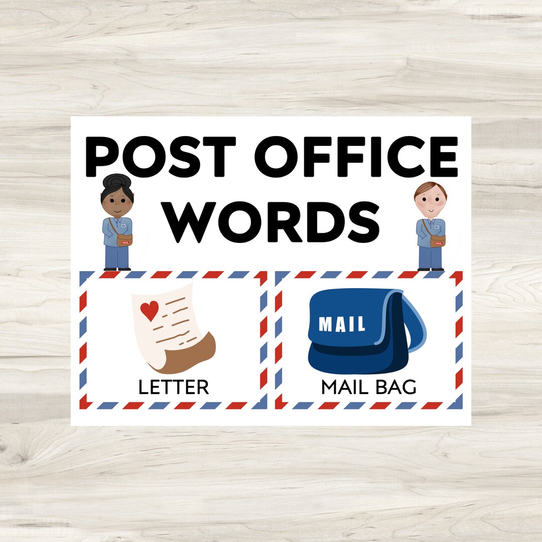 Post Office Words Printable Worksheet, Dramatic Play Educational ...