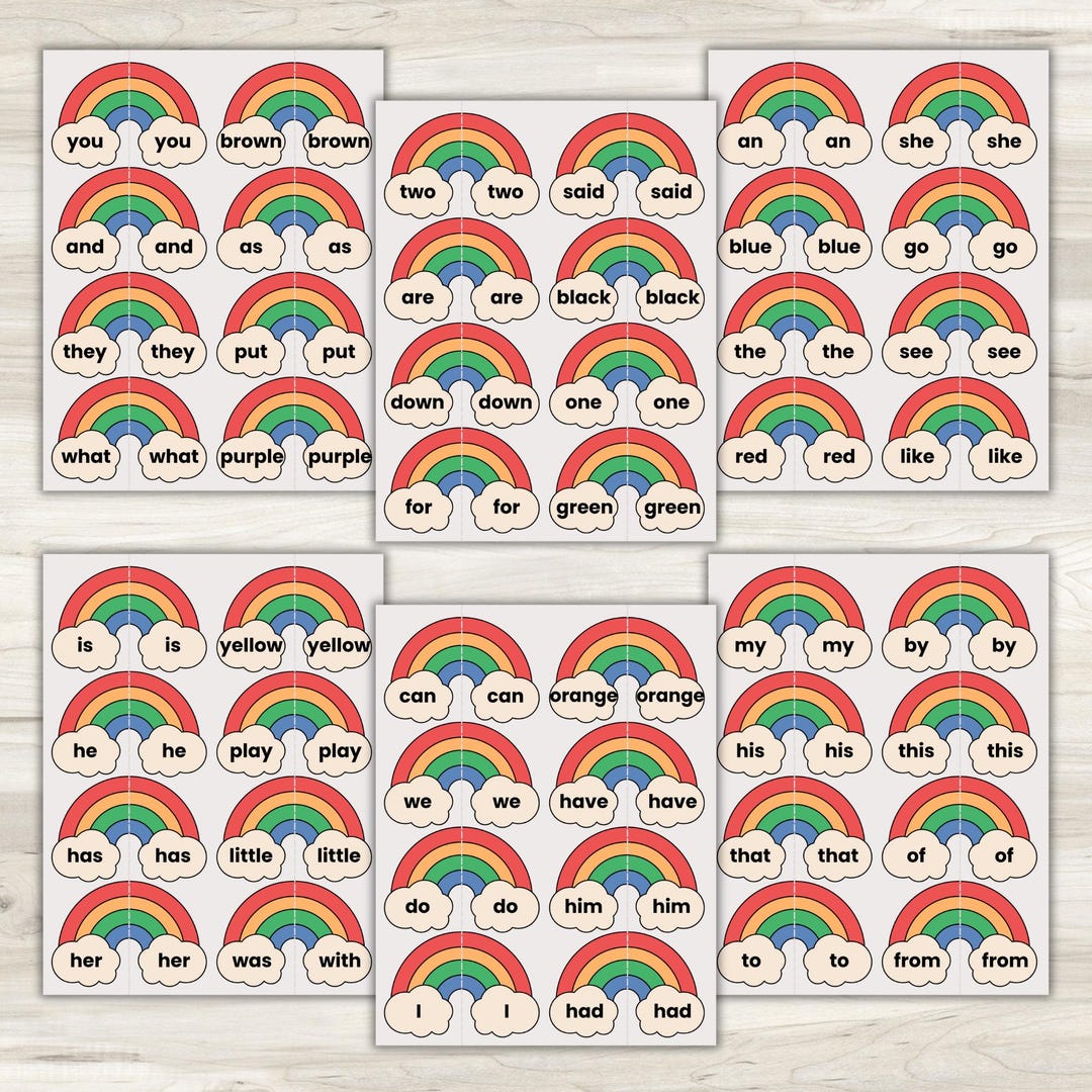 Rainbow Sight Words Matching Game, Preschool Kindergarten (digital ...