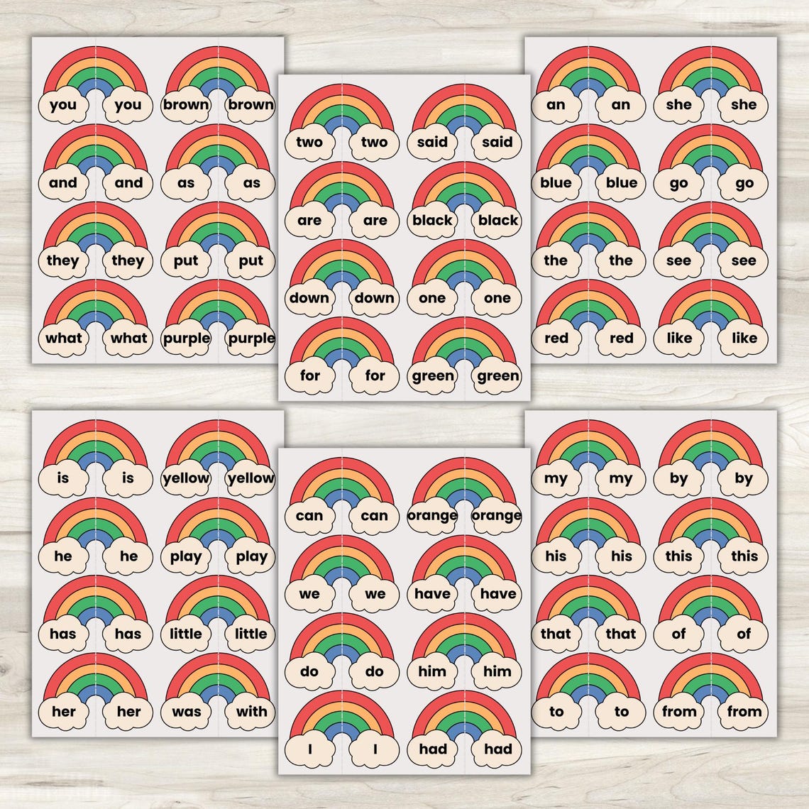 Rainbow Sight Words Match and Scavenger Hunt Worksheet, Printable ...