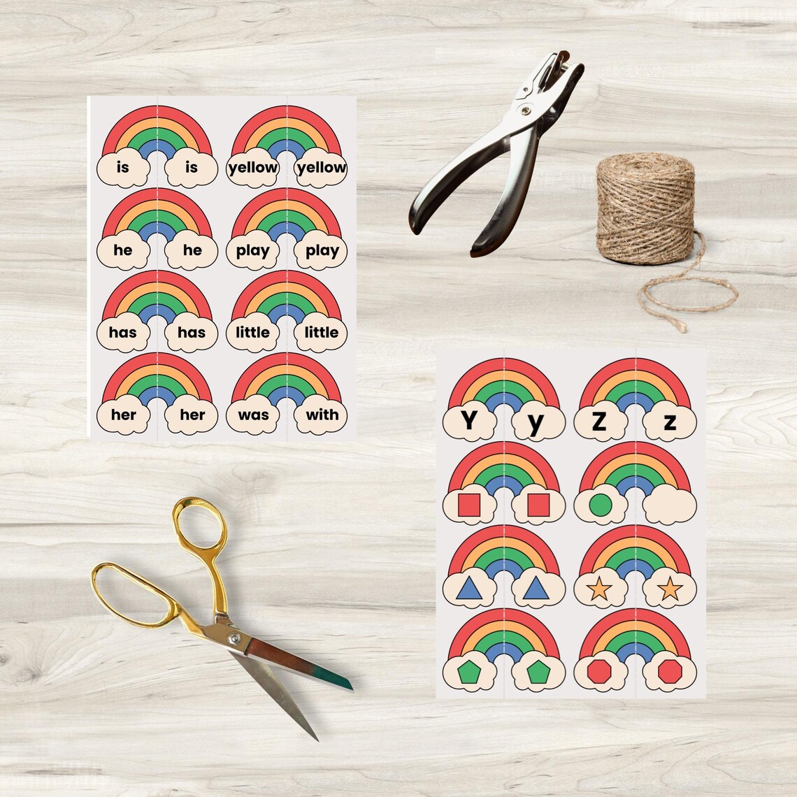 Rainbow Alphabet, Shapes & Sight Words Match and Scavenger Hunt Bundle ...