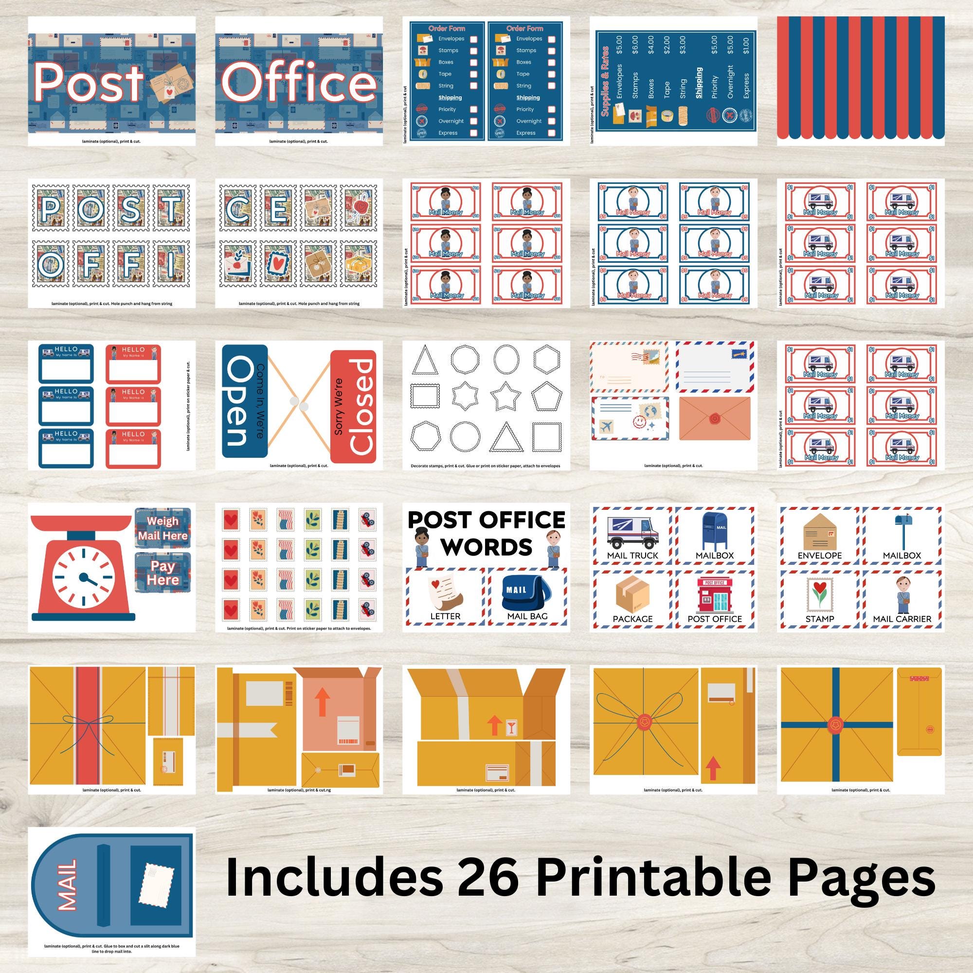 Post Office Dramatic Play Set, Printable Worksheets (digital Download ...