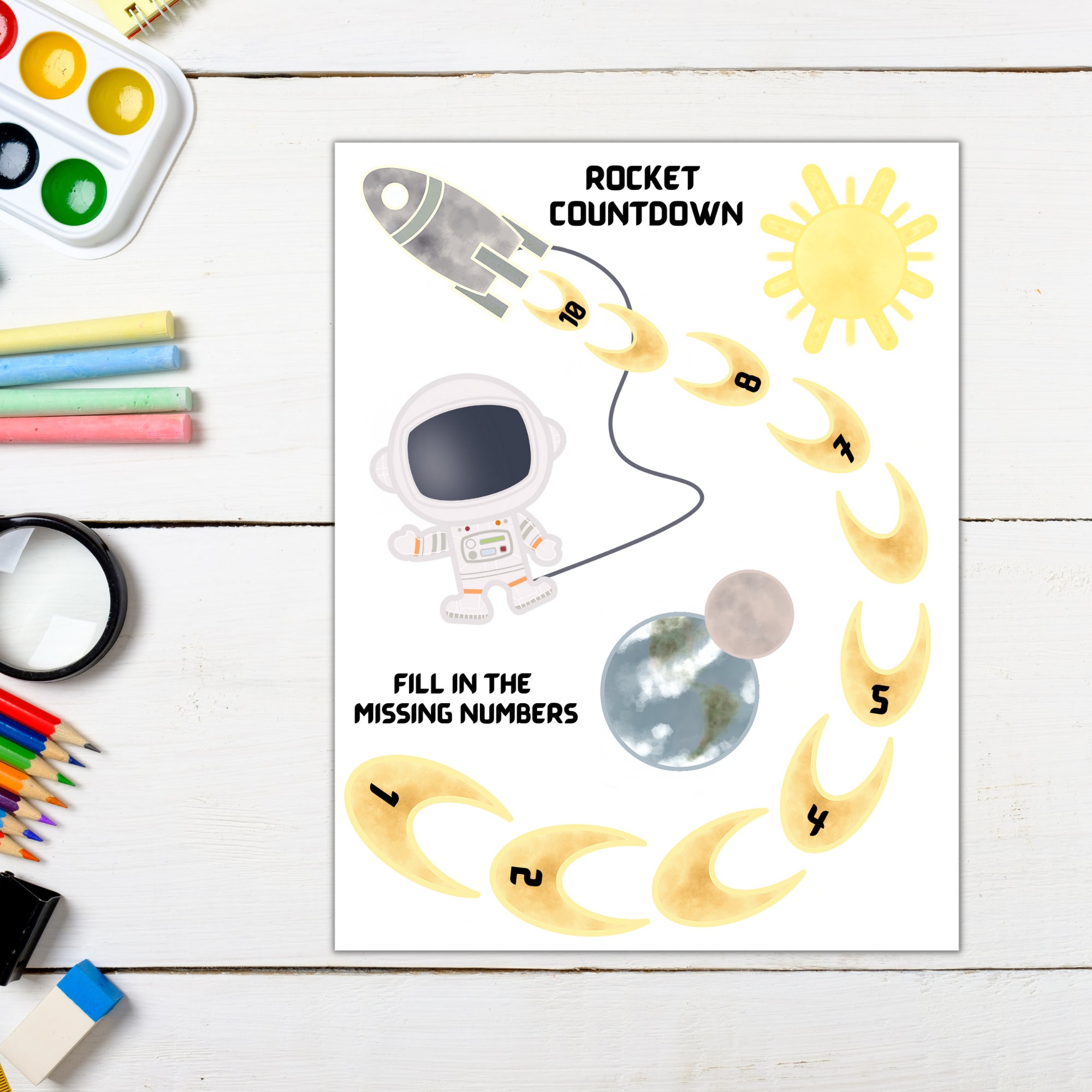 Rocket Countdown Worksheet, Space Printable Digital Download. Pre-k ...
