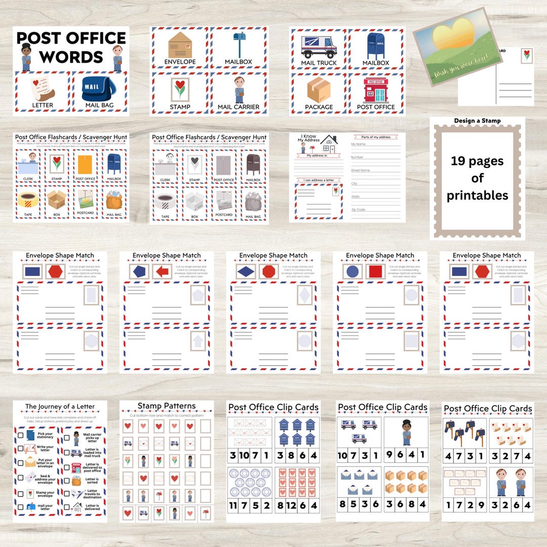 Post Office Printables Worksheet Set, Dramatic Play and Educational ...
