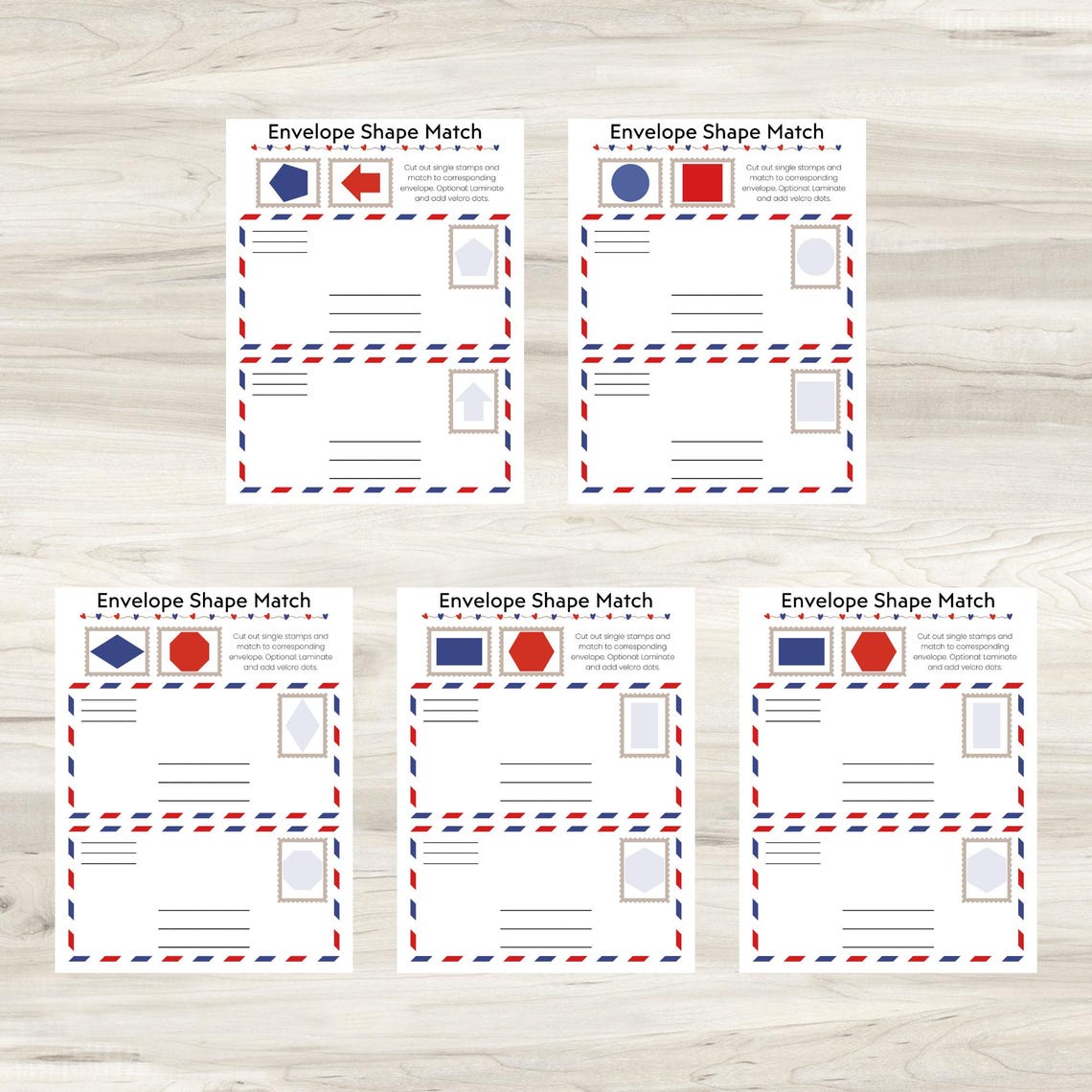 Post Office Envelope / Stamp Color / Shape Match Worksheet, Printable ...