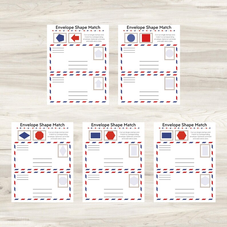 Post Office Envelope / Stamp Color / Shape Match Worksheet, Printable ...
