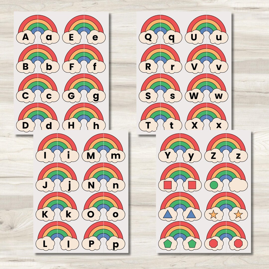 Rainbow Alphabet and Shapes Match and Scavenger Hunt Worksheet ...