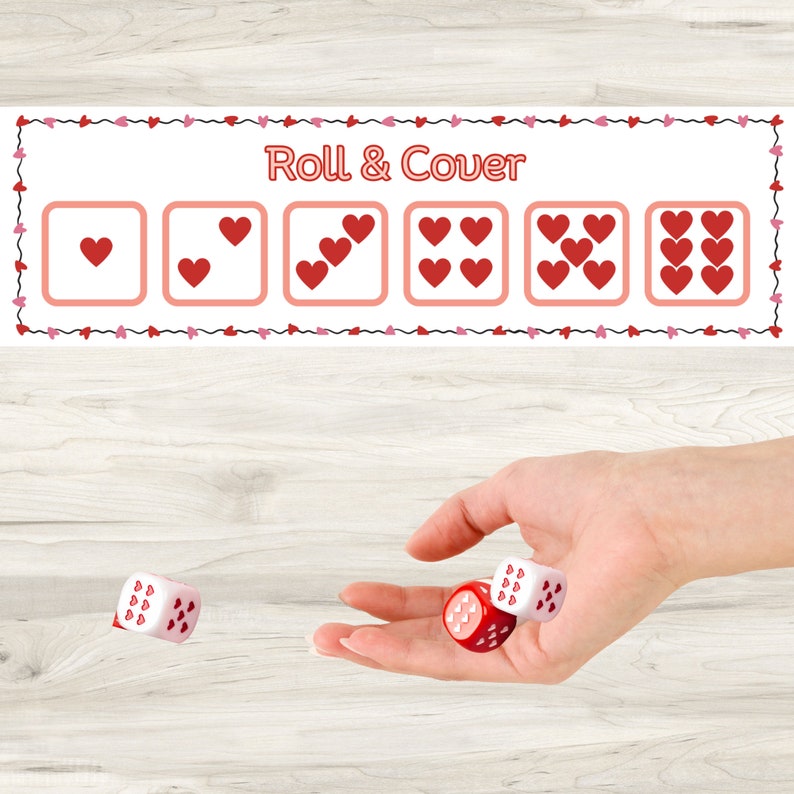 Valentine's Day Roll and Cover Worksheet, Heart Dice Printable Digital ...