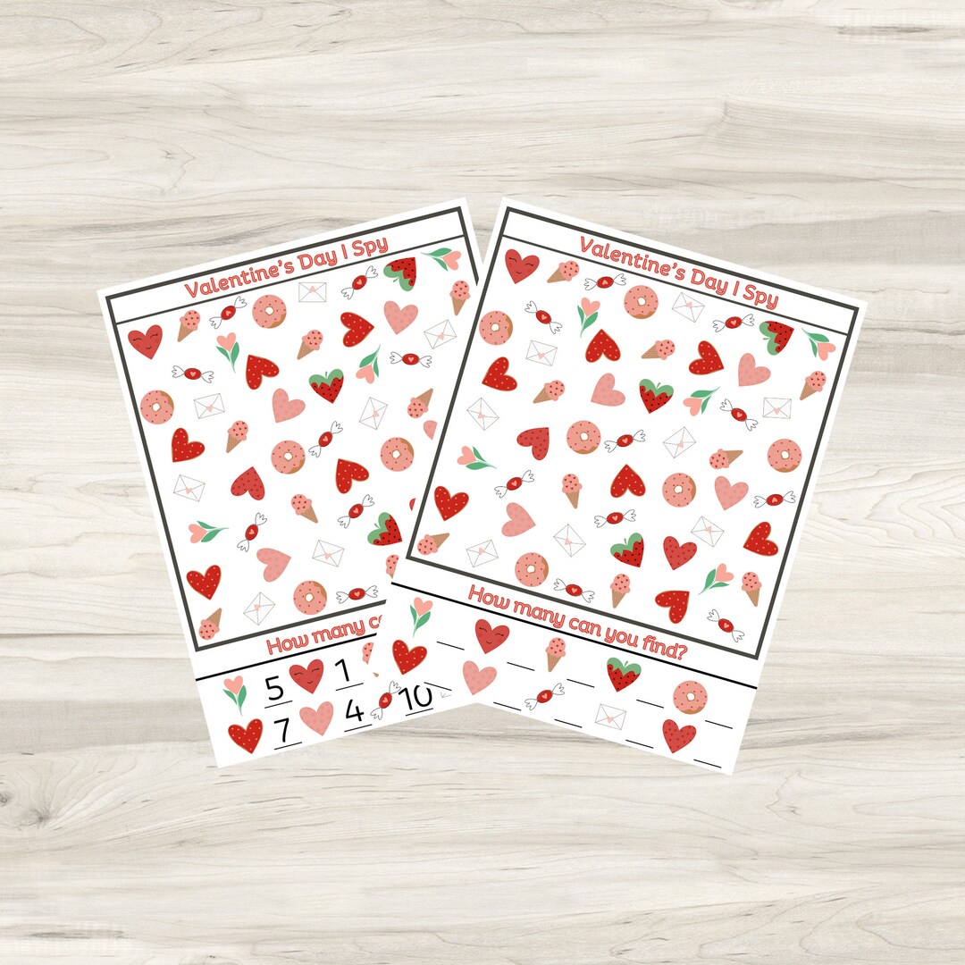 Valentine's Day I Spy Worksheet, Heart Seek and Find Printable Digital ...