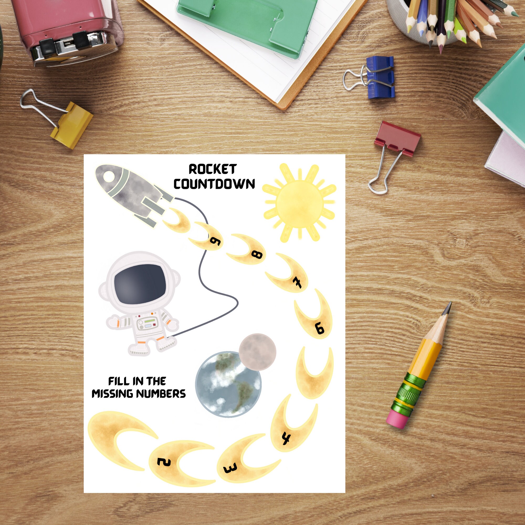 Rocket Countdown Worksheet, Space Printable Digital Download. Pre-k ...