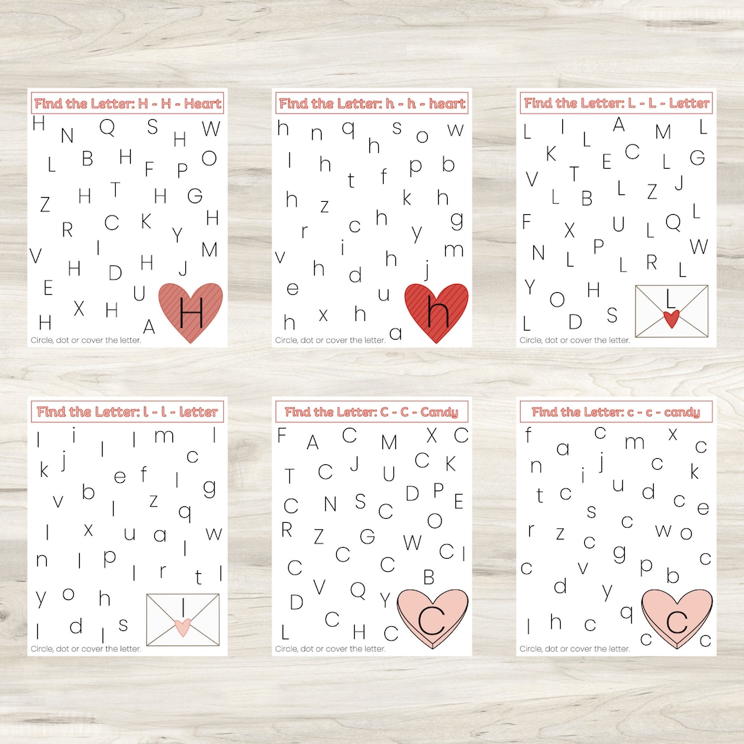 Valentine's Day Find a Letter Worksheet, Heart I Spy Printable Digital ...