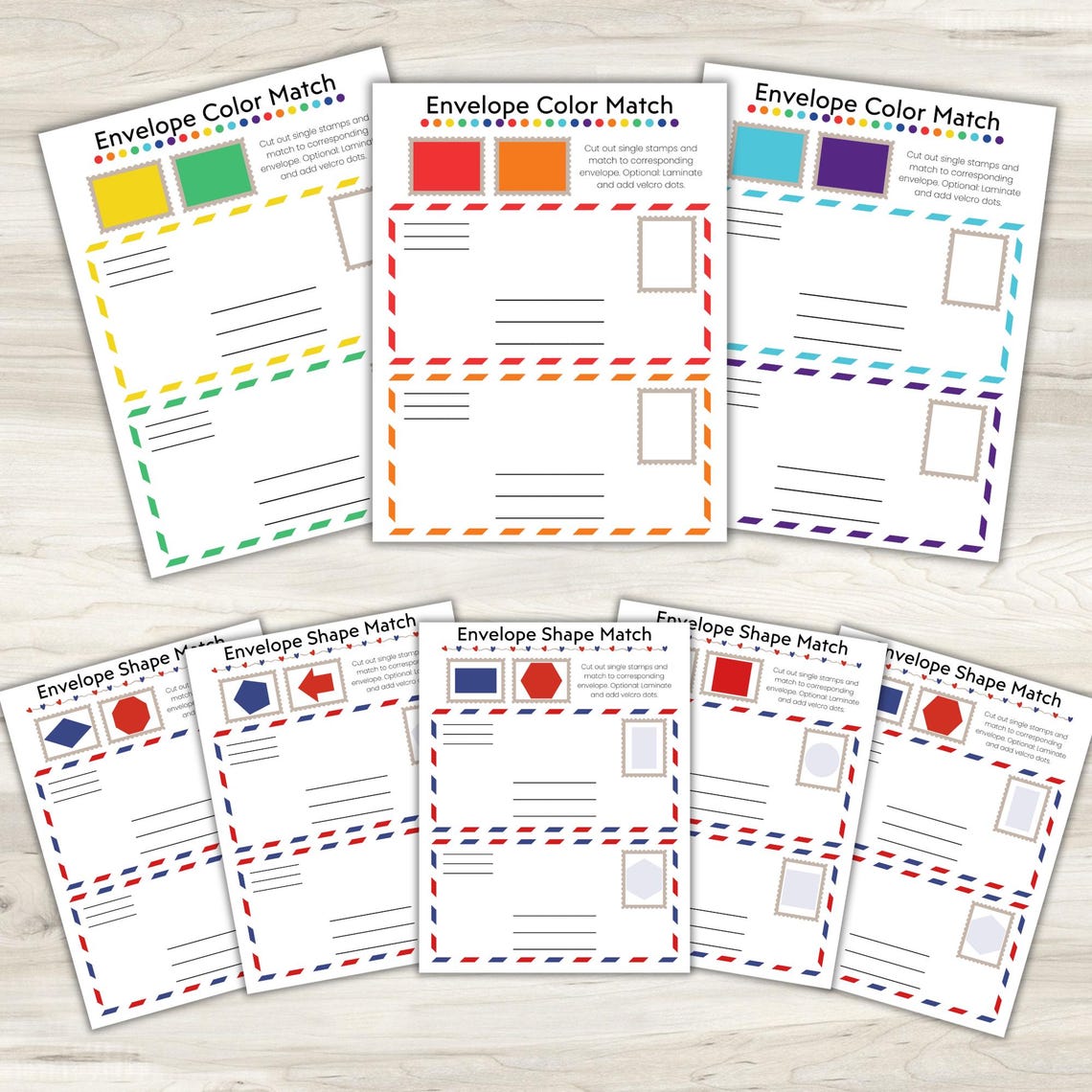 Post Office Envelope / Stamp Color / Shape Match Worksheet, Printable ...