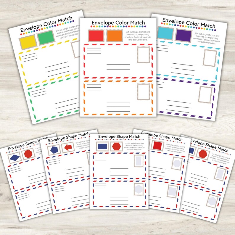 Post Office Envelope / Stamp Color / Shape Match Worksheet, Printable ...