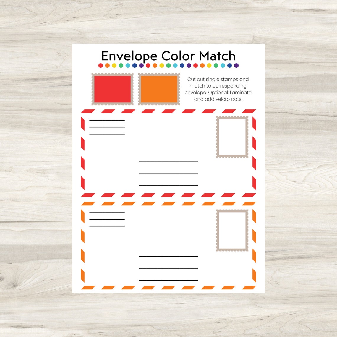 Post Office Envelope / Stamp Color / Shape Match Worksheet, Printable ...
