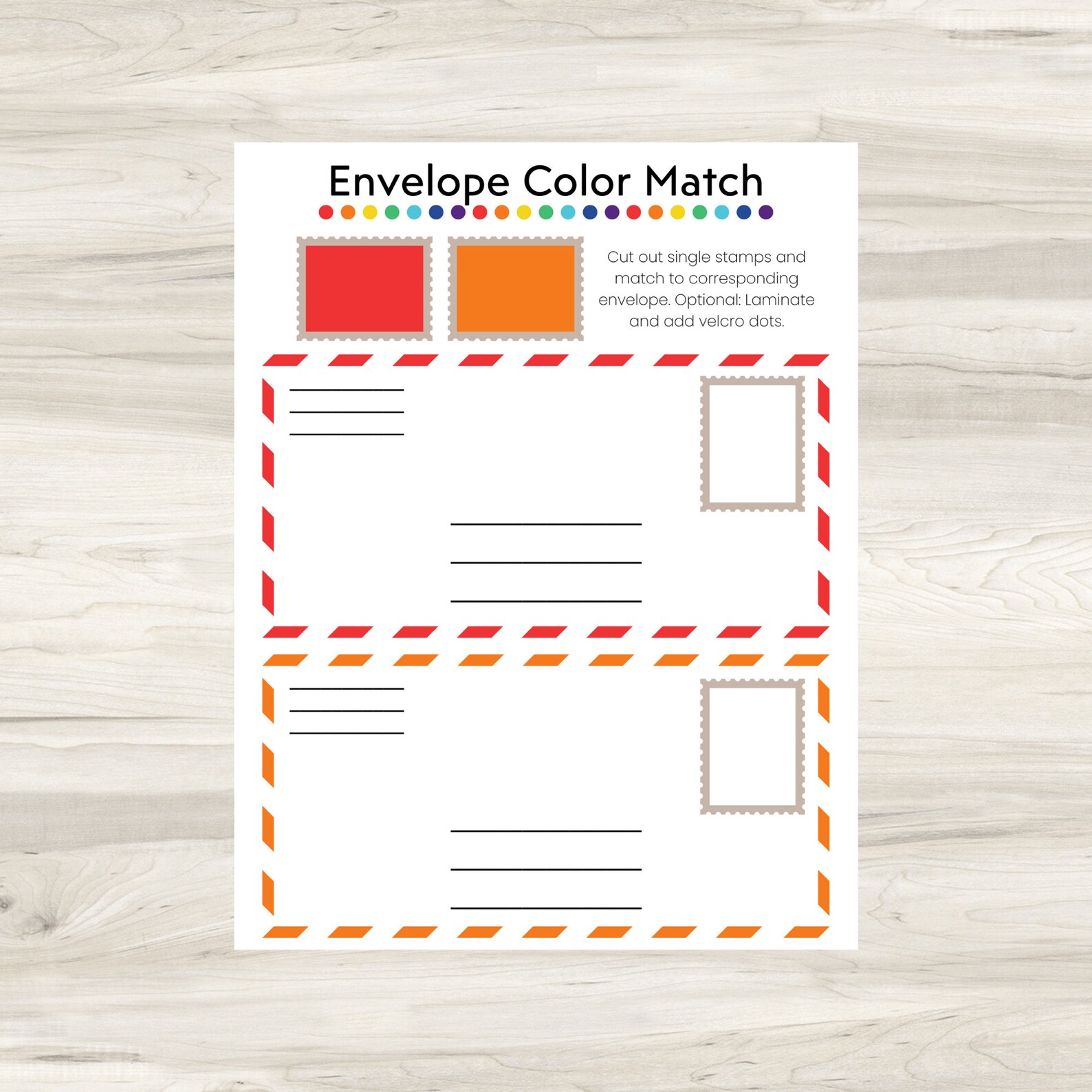 Post Office Envelope / Stamp Color / Shape Match Worksheet, Printable ...