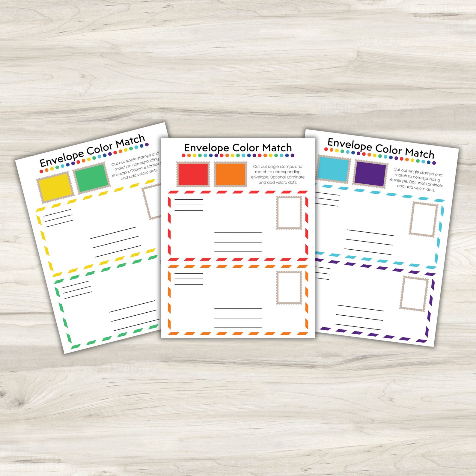 Post Office Envelope / Stamp Color / Shape Match Worksheet, Printable ...