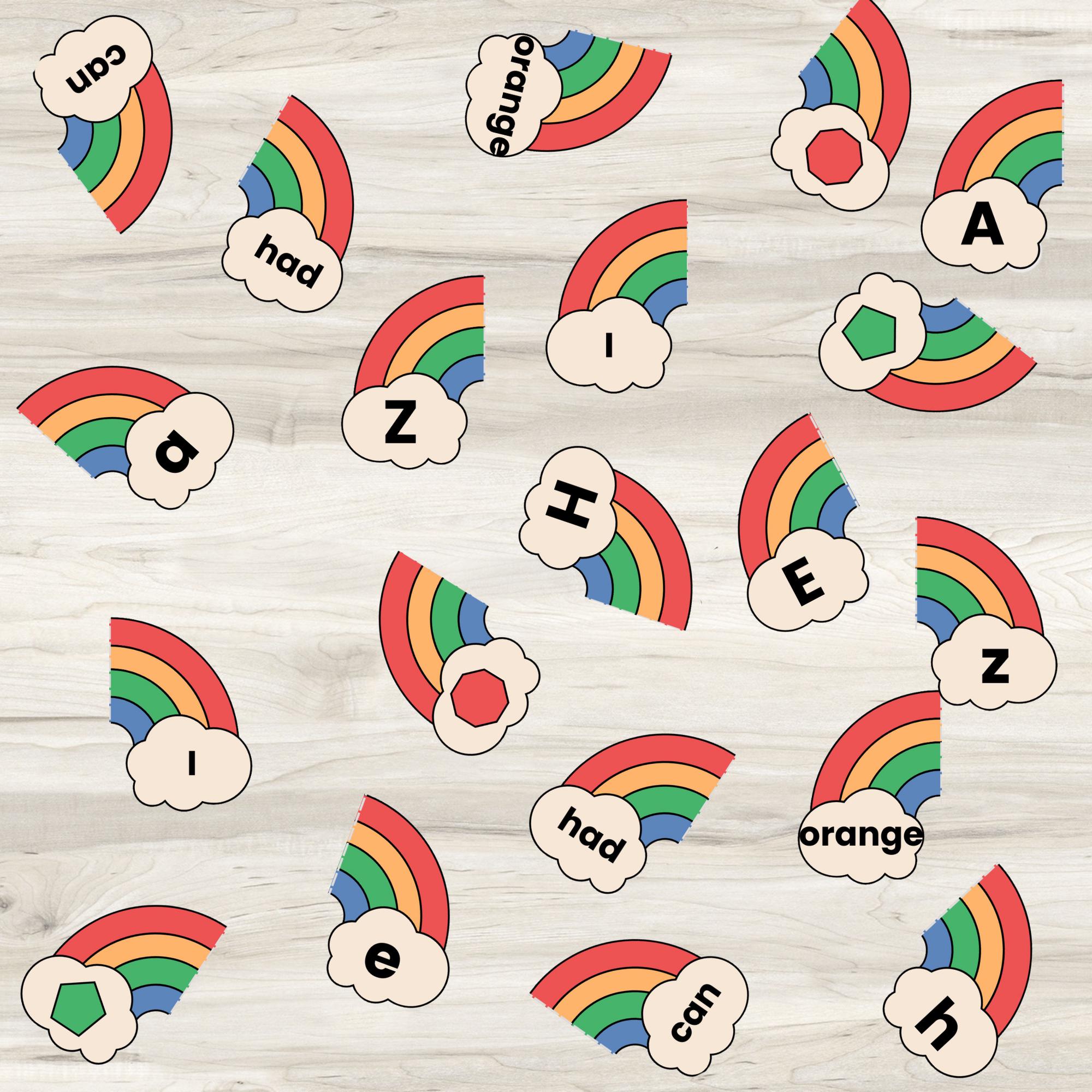 Rainbow Alphabet, Shapes & Sight Words Match and Scavenger Hunt Bundle ...