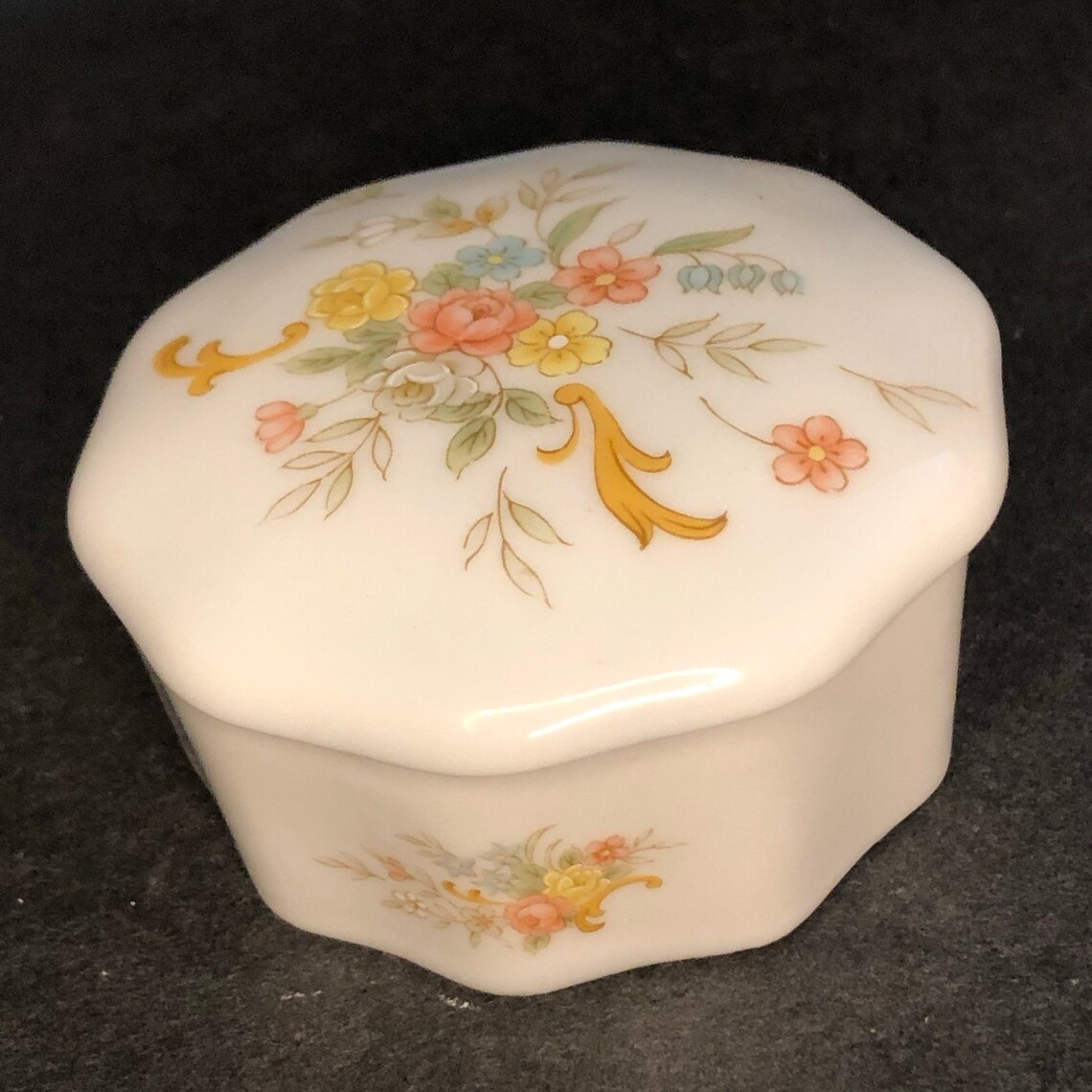 Vintage Porcelain Floral Trinket Box - Etsy