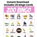 Zoo Bingo Game, Printable Bingo Game With Large Card, Instant Bingo ...