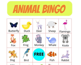 Animal Bingo Game for Children, Bingo Calling Cards, Instant Animal ...