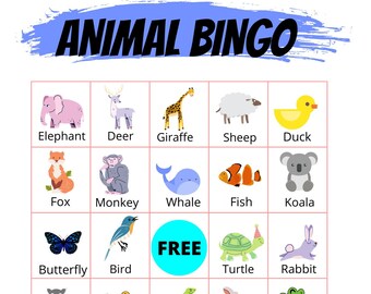 Zoo Bingo Game Printable Bingo Game With Large Card Instant - Etsy