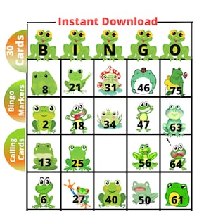 Frogs Printable Large Bingo Cards, Bingo Game Bundle to Play/instantly ...