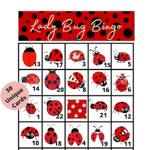Lady Bug Bingo Calling Cards, Printable Kids Bingo, Instant Animal ...