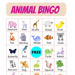 Bingo Game With Animals to Instantly Download Print and Play - Etsy