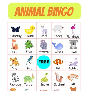 Animal Bingo for Classroom, Bingo Template, Instant Animal Bingo ...