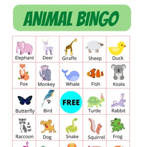 Animal Bingo for Classroom, Animal Bingo Game for Children 4 - Etsy