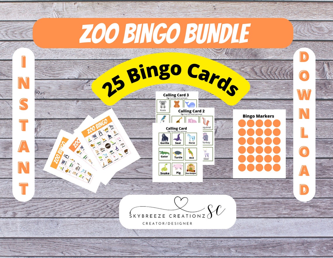 Zoo Bingo Game, Bingo Game With Animals to Instantly Download Print and ...