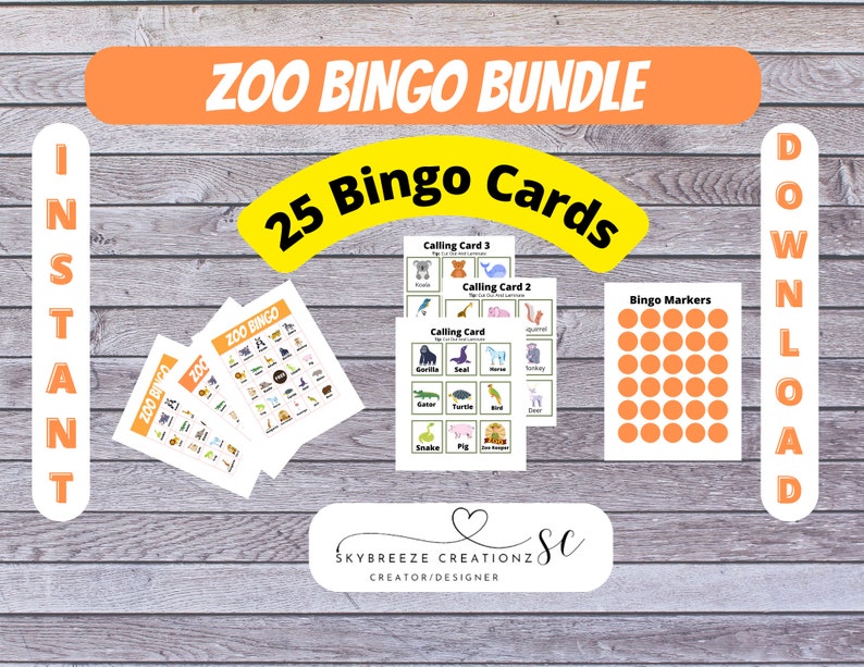 Zoo Bingo Game, Animal Bingo for Kids, Bingo Calling Cards, Instant Zoo ...