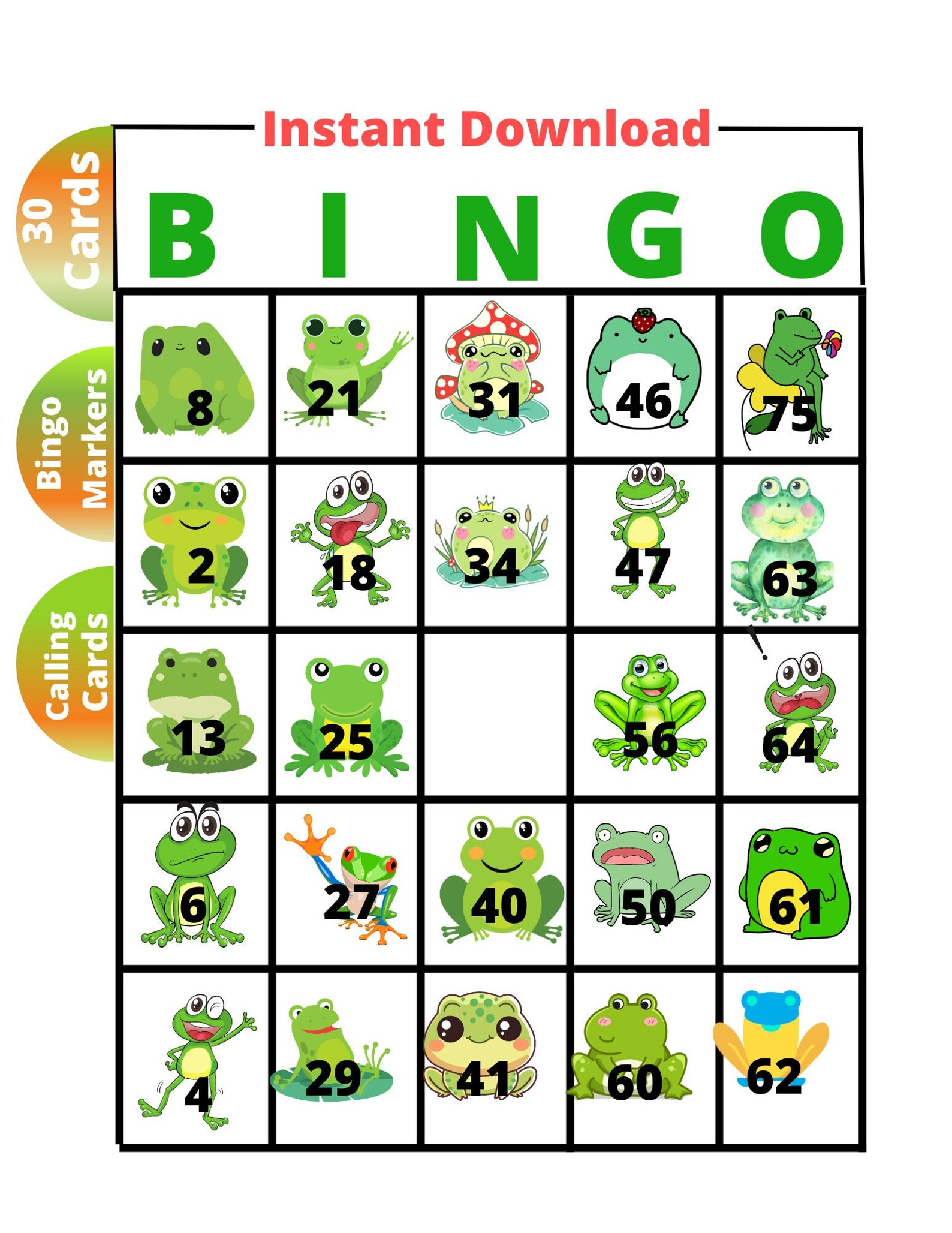 Frog Bingo Game, Bingo Game Bundle to Play/instantly Play Animal Bingo ...