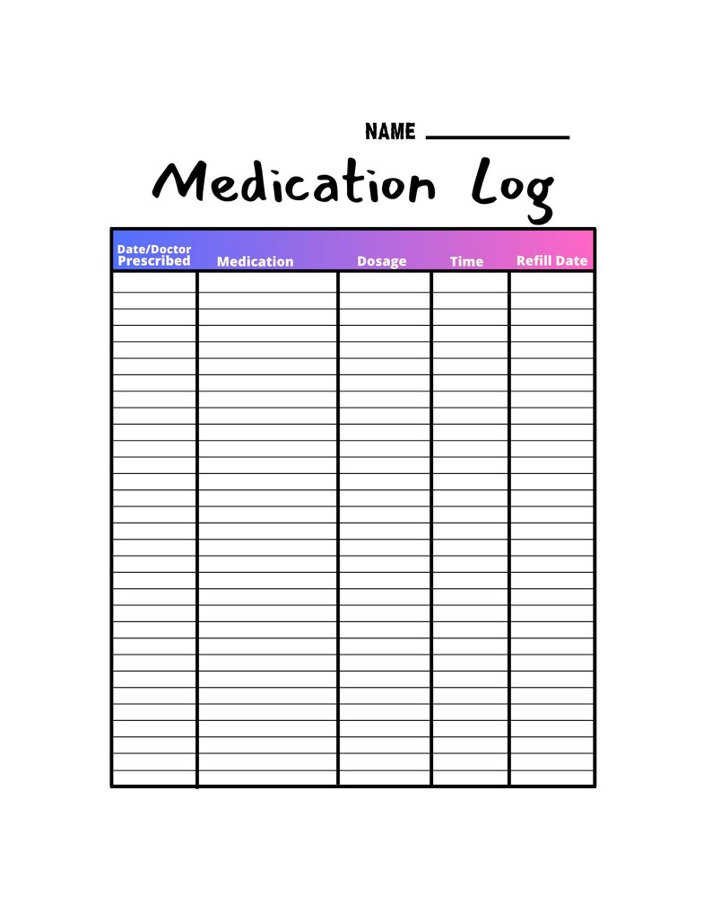Medication Log Printable, Medication Tracker, Medication Intake ...